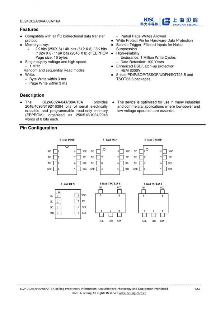 BL24C16AE0-PARC datasheet page 1
