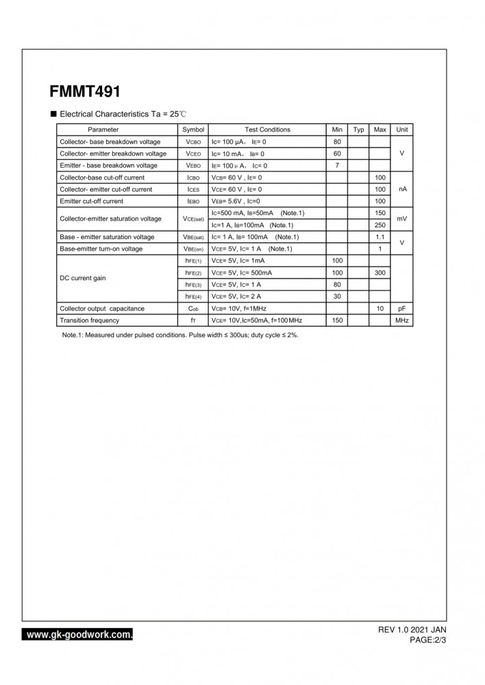 FMMT491 technical document page 2