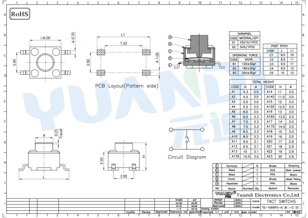 YUANDI TS-1095PS-A17B2-C3D2 technical drawing page 1