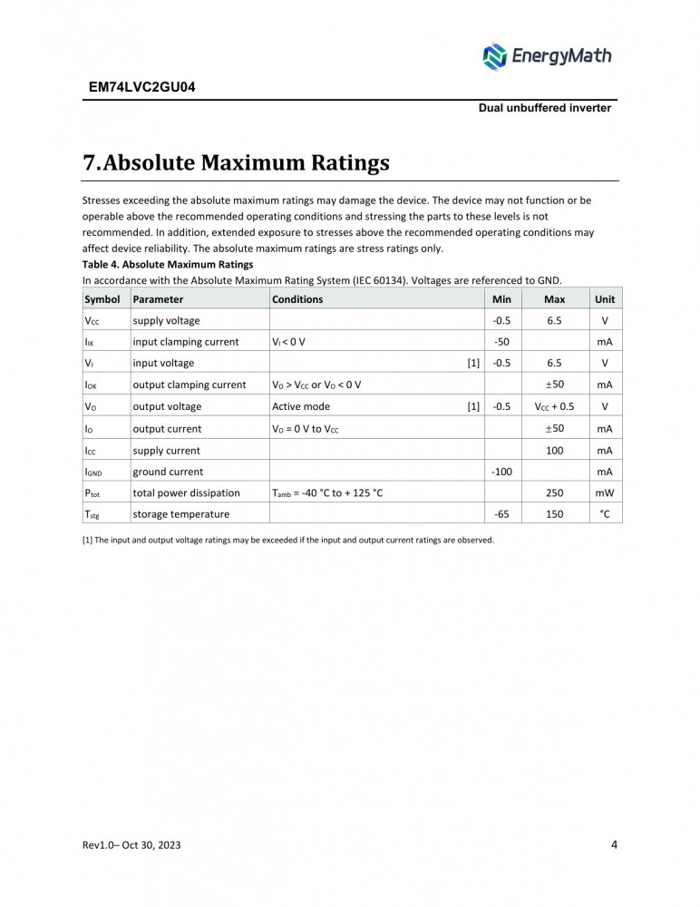 EM74LVC2GU04GM datasheet page 4