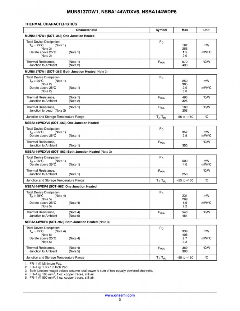 MUN5137DW1T1G datasheet page 2