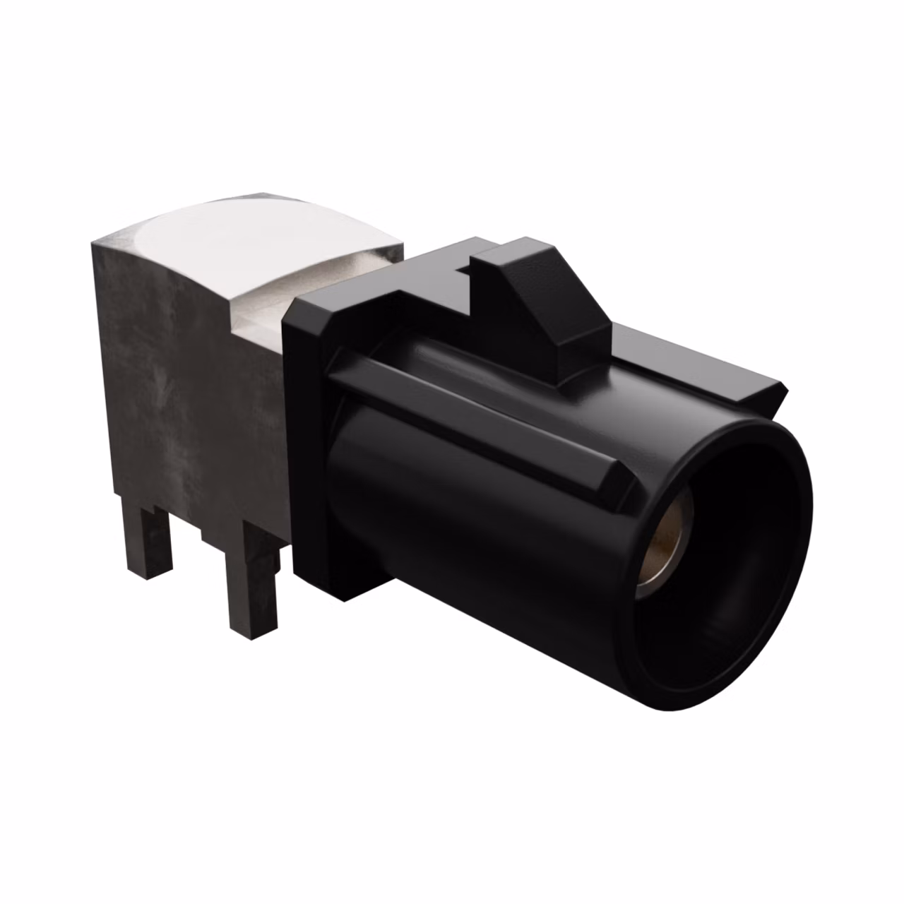 FAKRA Jack, Right-Angle, PCB Receptacle, Through Hole, Brass Body, Tin (Sn) Plated, Keying Keying Code A, Black, Tape and Reel, 50 Ohms for sale