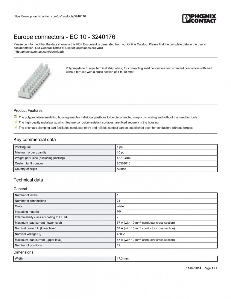 Phoenix Contact 3240176 technical document page 1