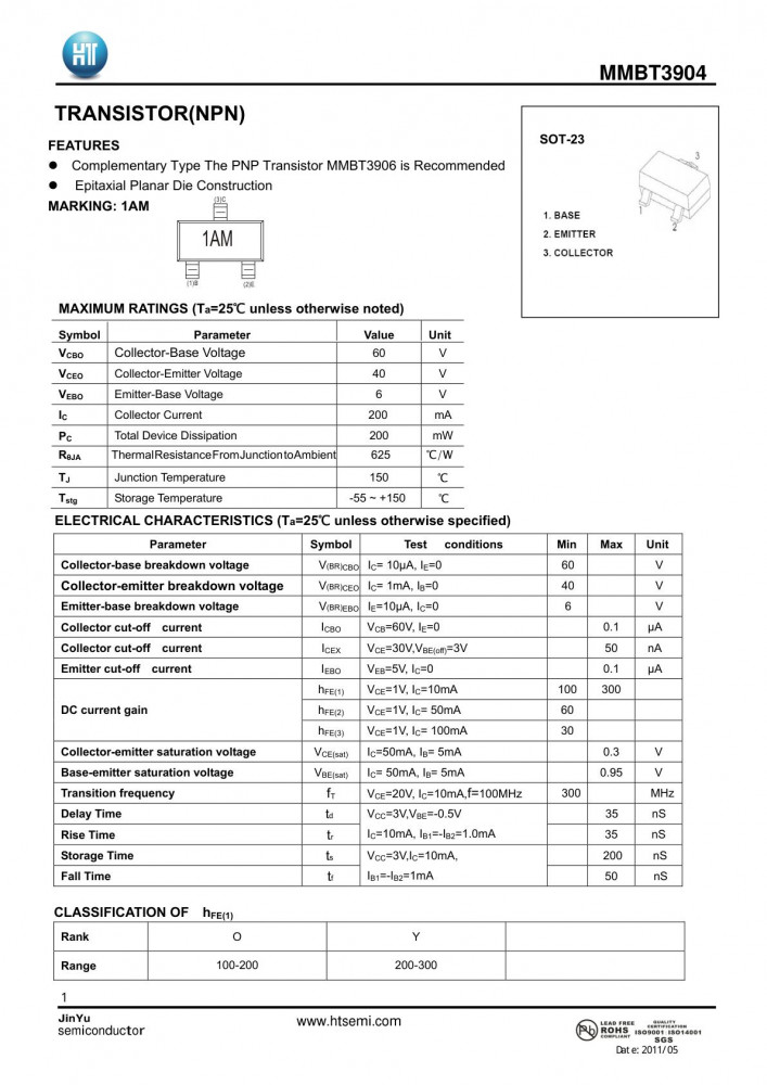 MMBT3904 datasheet page 1
