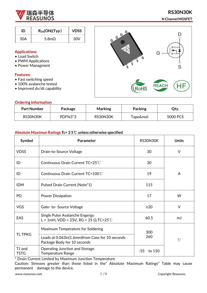 RS30N30K datasheet page 1