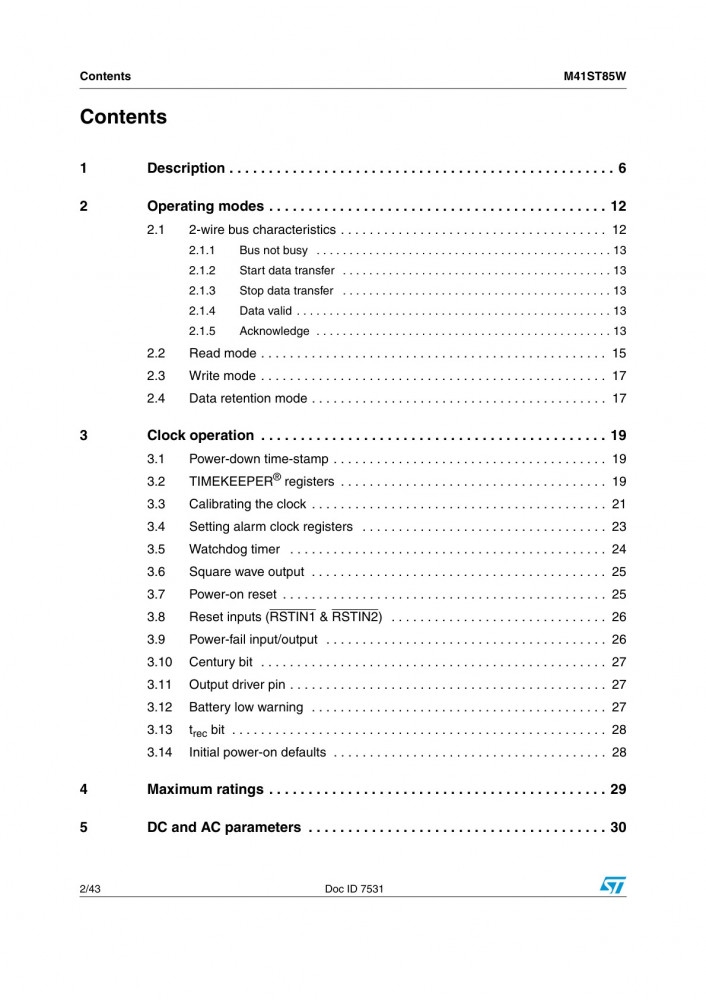 M41ST85W datasheet page 2