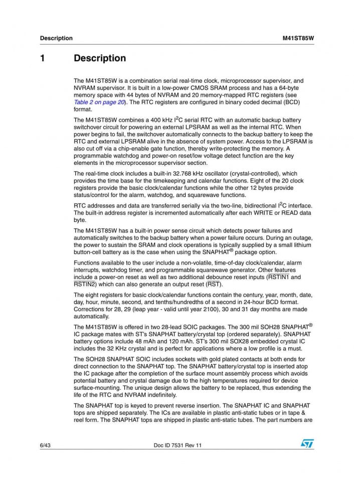 M41ST85W datasheet page 6