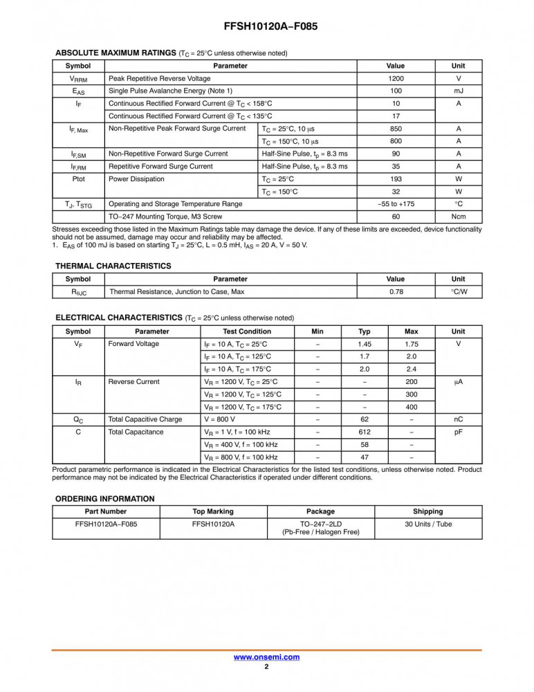 FFSH10120A-F085 datasheet page 2