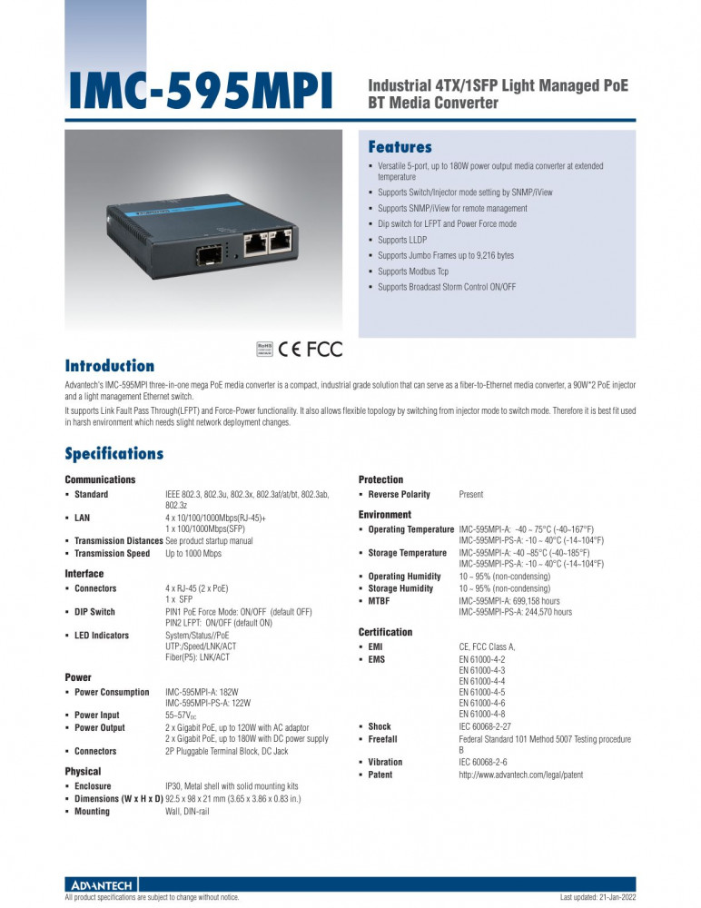 IMC-595MPI product document, page 1