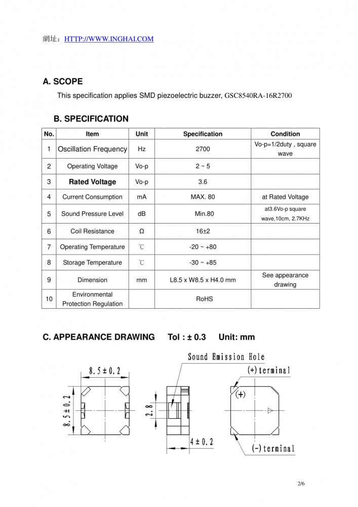 GSC8540RA-16R2700 approval specification page 2