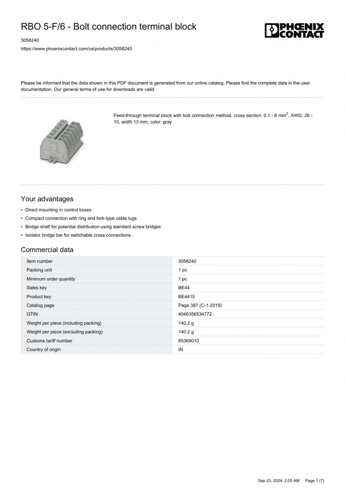 Phoenix Contact 3058240 product document page 1