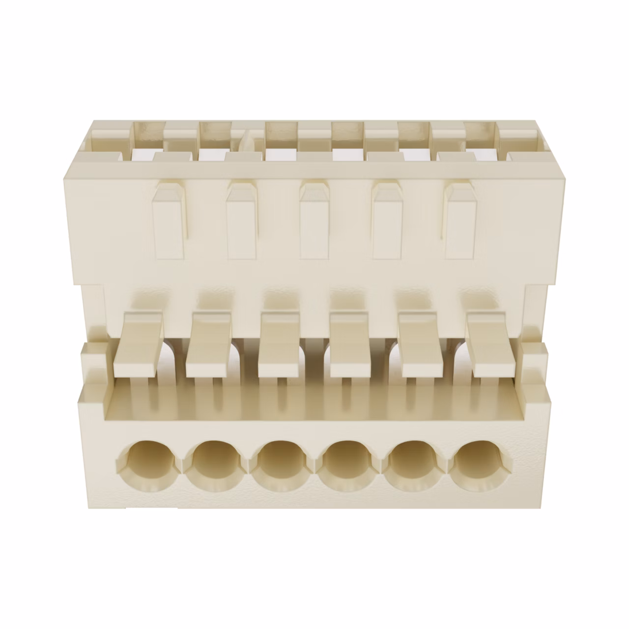 Appli-Mate RAST 2.5 Connector, 2.50mm Pitch, Female, 6 Circuits, Positions A and G Removed, Polarizing Rib Between 2/3, Locking Pips, Slotted Endwalls, Tin Plating for sale
