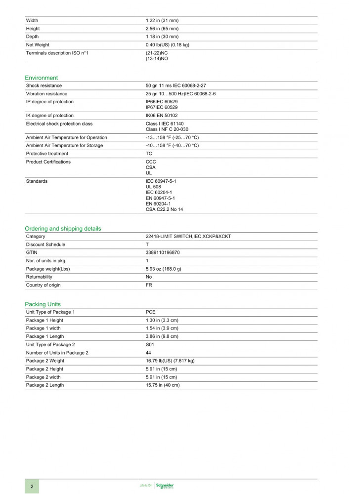 XCKD2111P16 technical document page 2