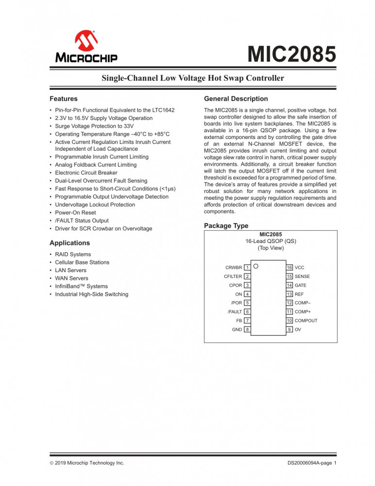 MIC2085-MBQS technical document page 1