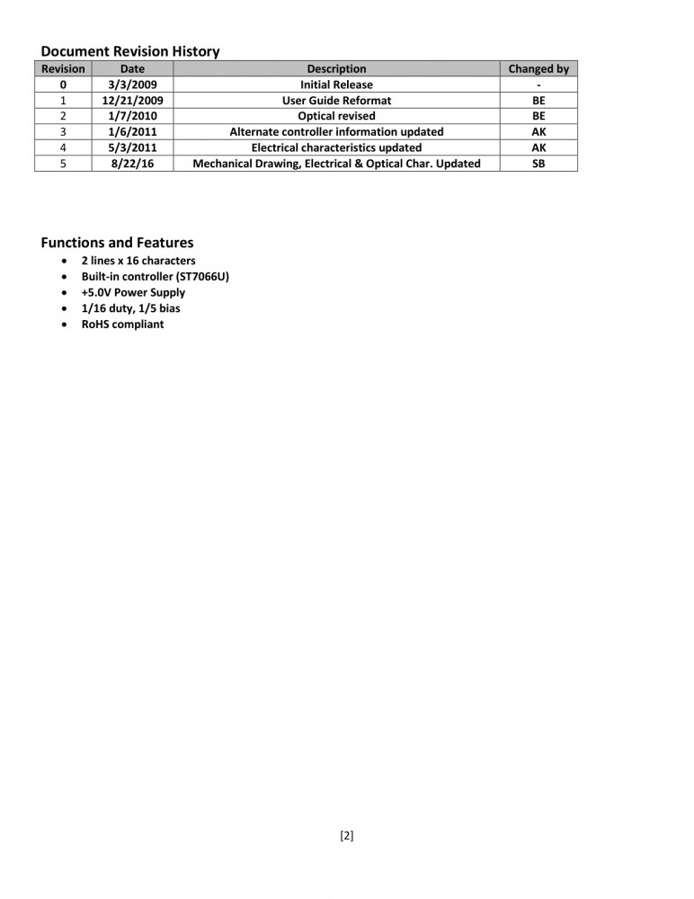 NHD-0216BZ-FL-YBW datasheet page 2