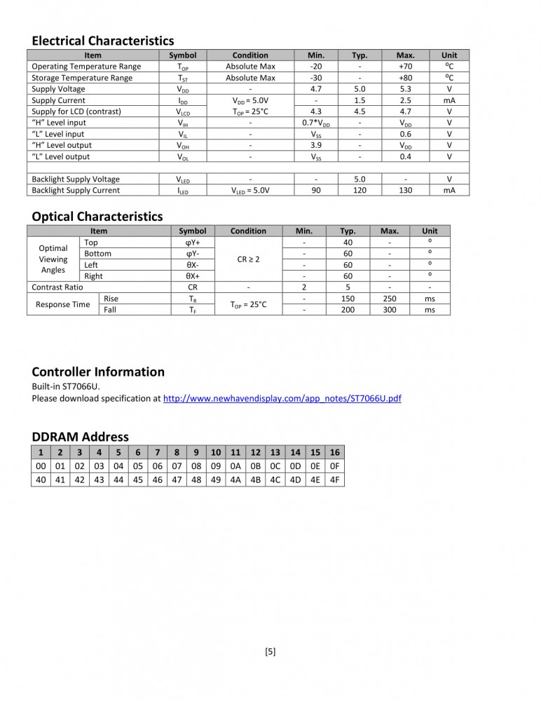 NHD-0216BZ-FL-YBW datasheet page 5