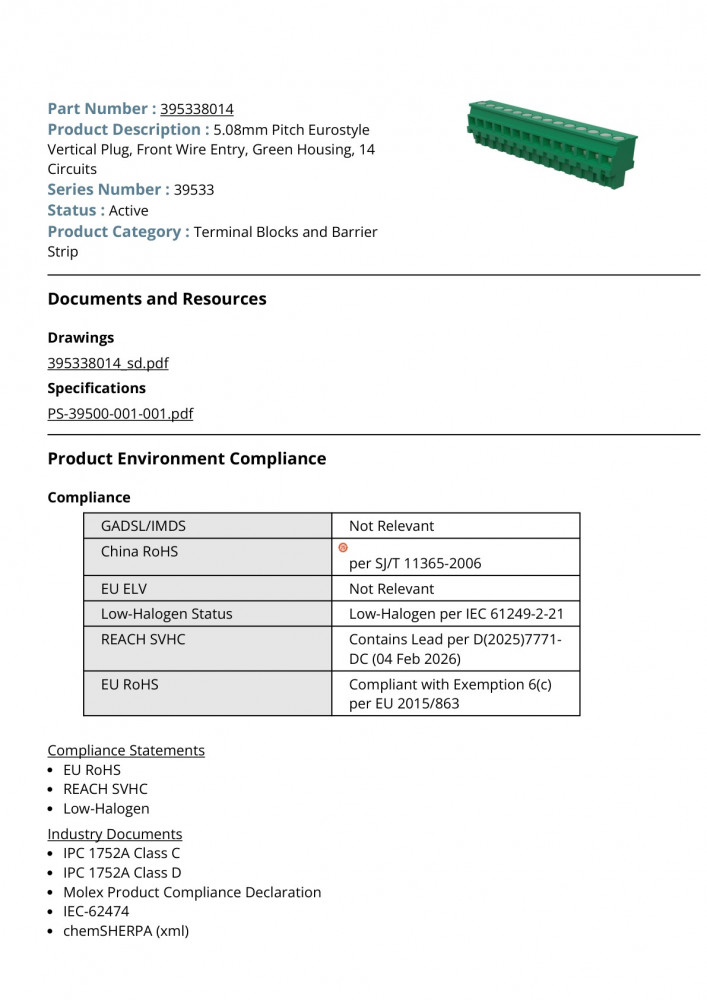 ESE Eurostyle terminal block product specification page 1