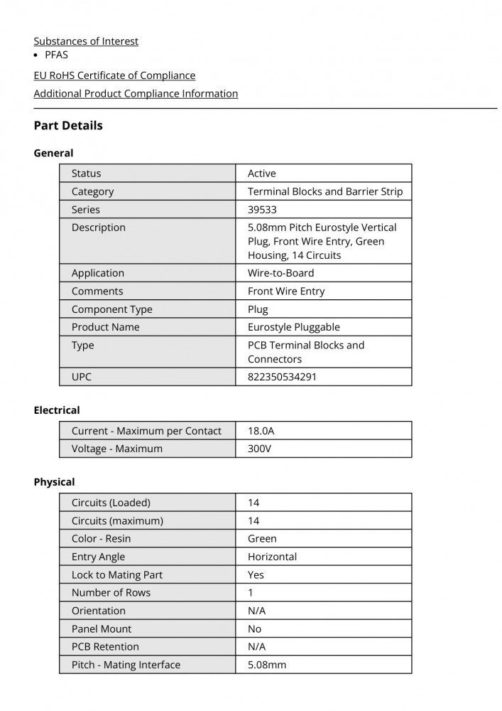 ESE Eurostyle terminal block product specification page 2