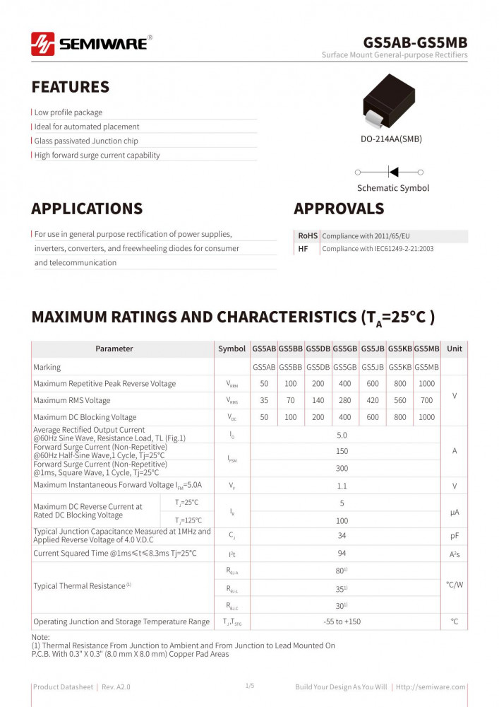 SEMIWARE GS5AB datasheet page 1