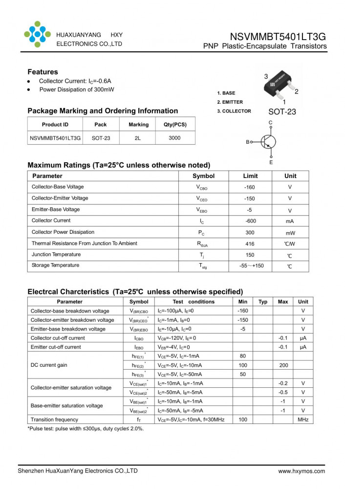 NSVMMBT5401LT3G-HXY datasheet page 1