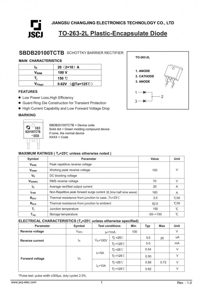 SBDB20100TCTB datasheet page 1