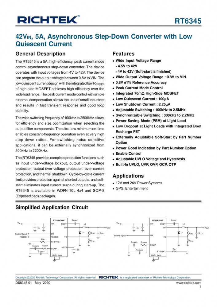 RT6345 datasheet page 1