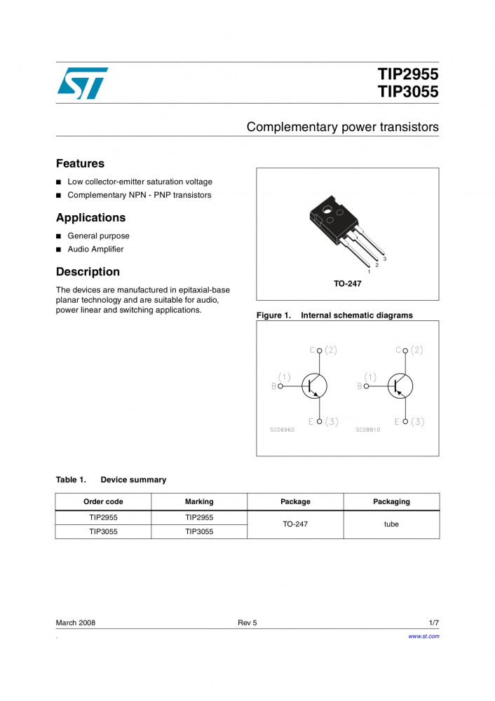 TIP3055 datasheet page 1