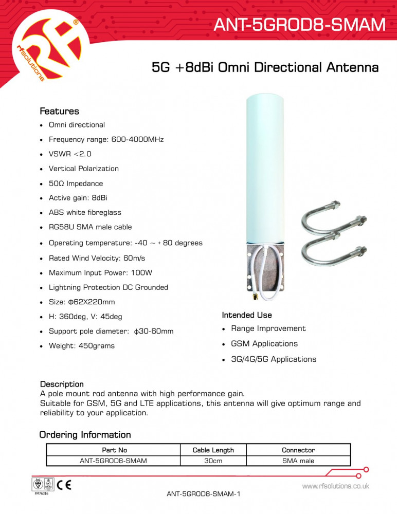 ANT-5GROD8-SMAM product documentation, page 1