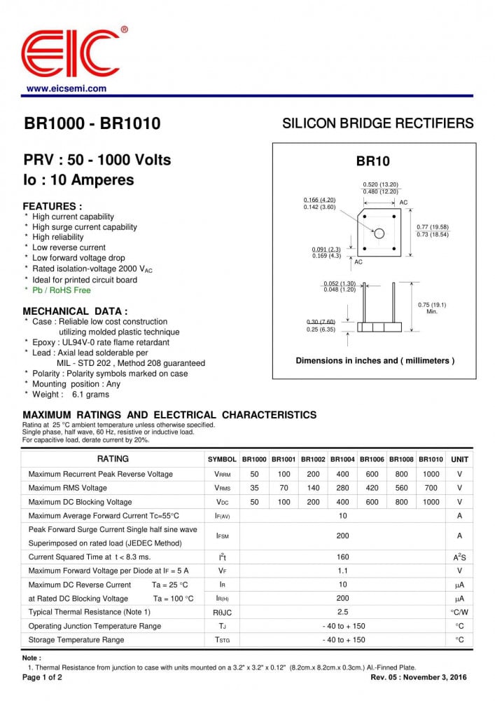 EIC BR1000 datasheet page 1