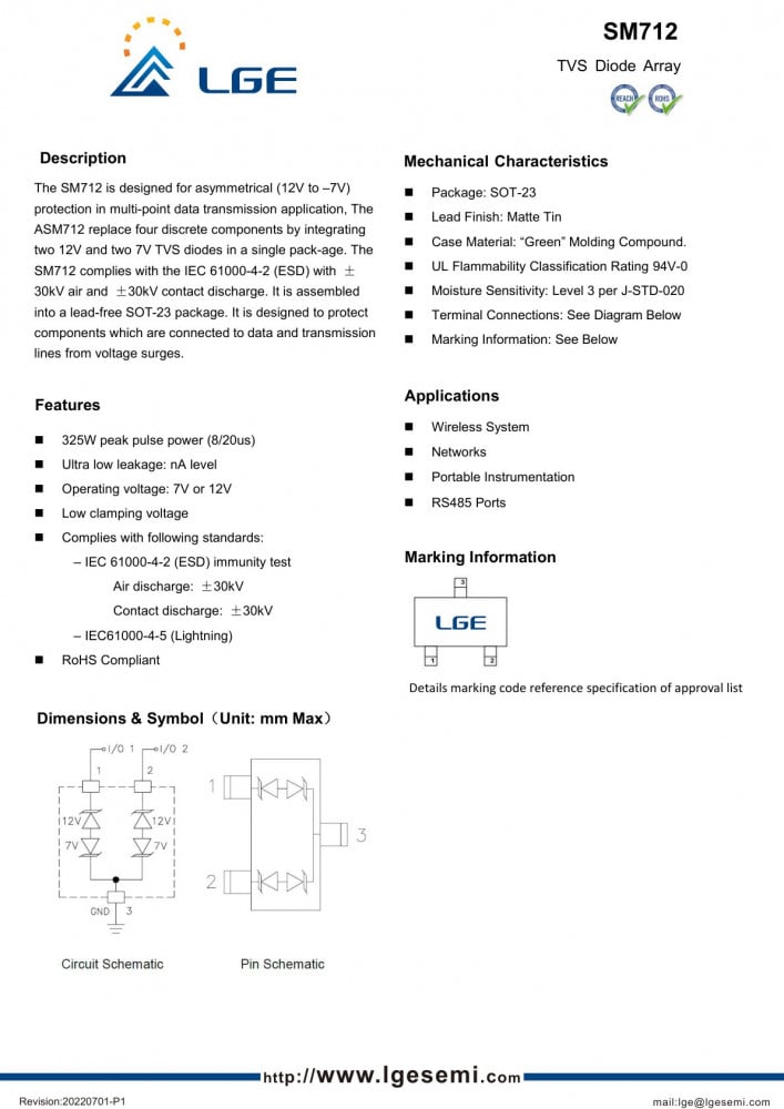LGE SM712 datasheet page 1