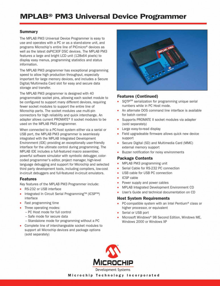 MPLAB PM3 Universal Device Programmer documentation page 1