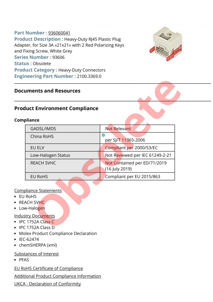 Technical document image 1 for MOLEX 936060041