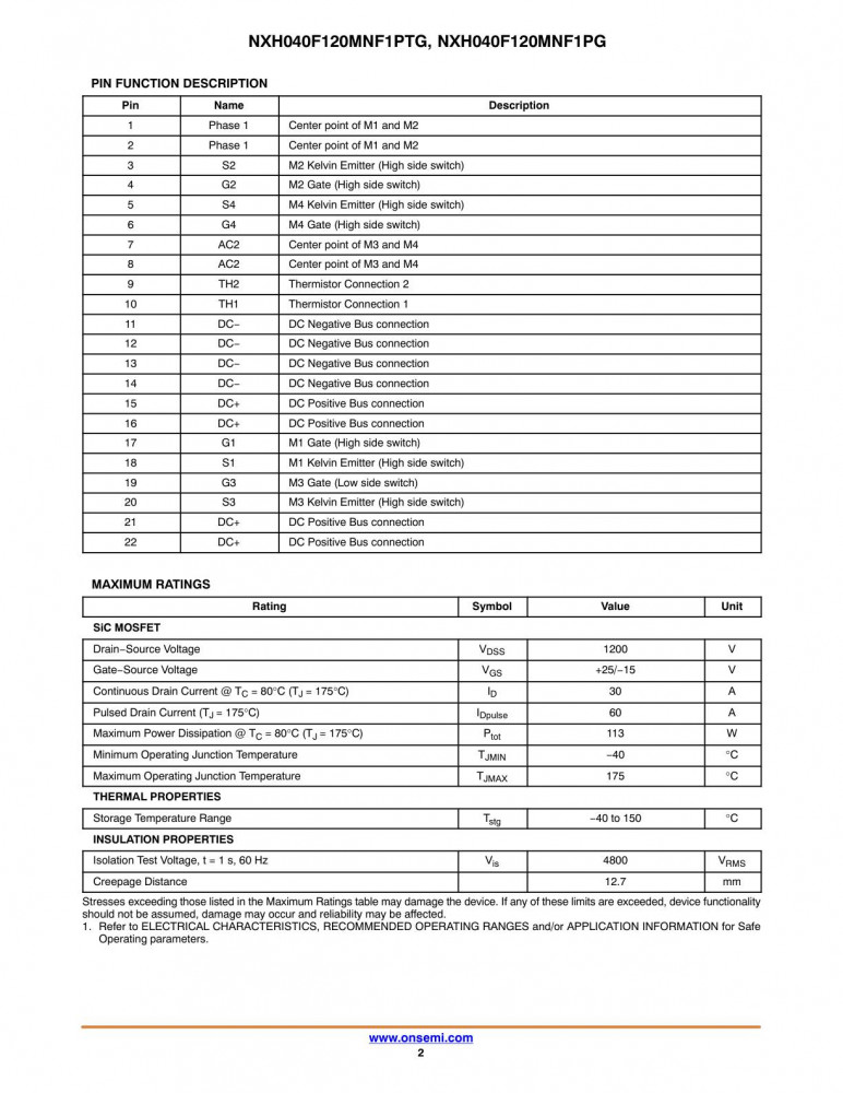 NXH040F120MNF1 datasheet page 2