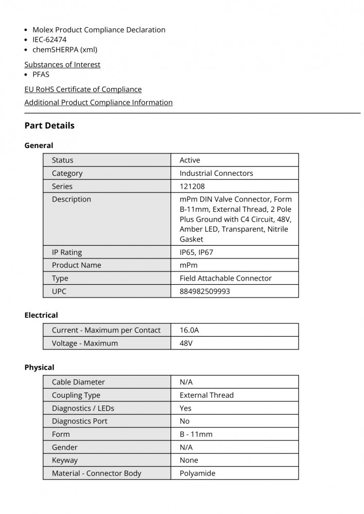 DIN valve connectors product specification page 2