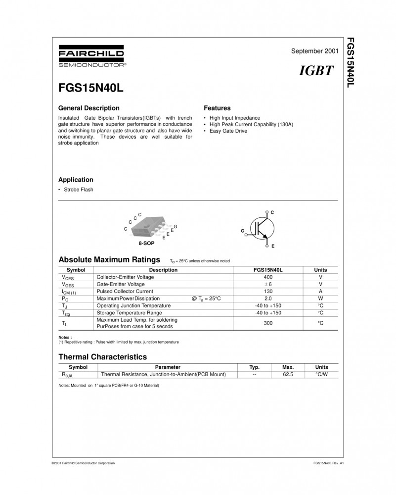 FGS15N40LTF datasheet page 1