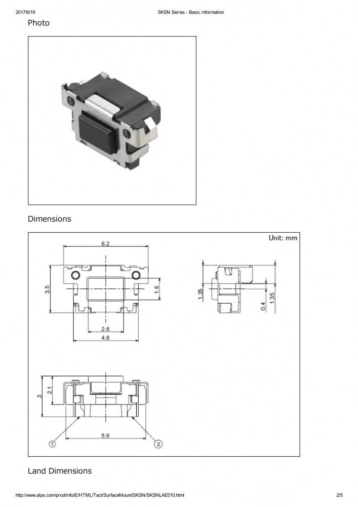 SKSNLAE010 land dimensions