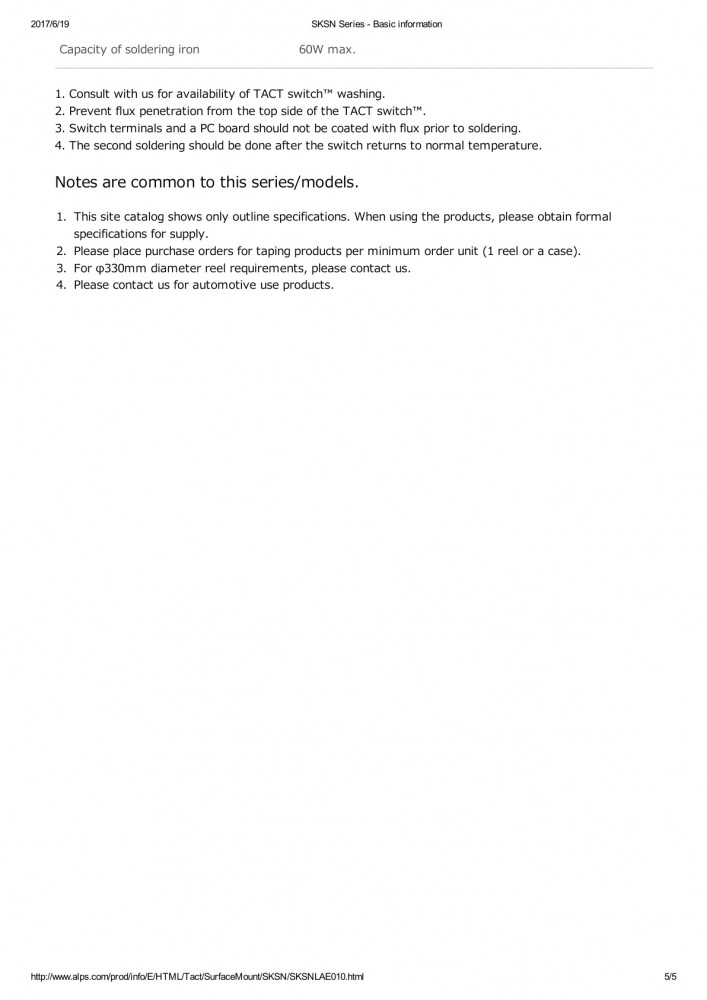 SKSNLAE010 soldering conditions