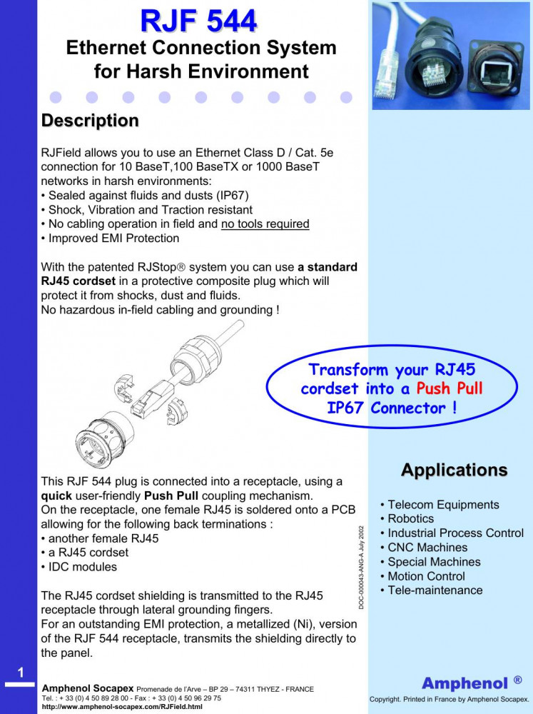Amphenol RJF 544 documentation page 1