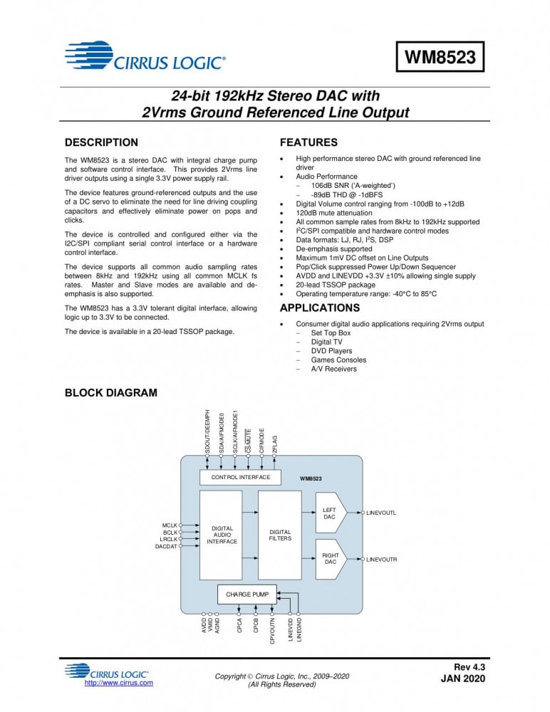 WM8523 datasheet page 1