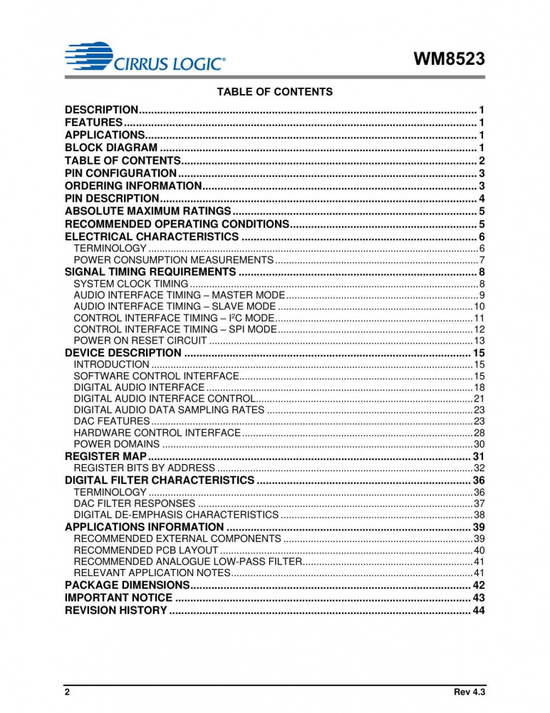 WM8523 datasheet page 2