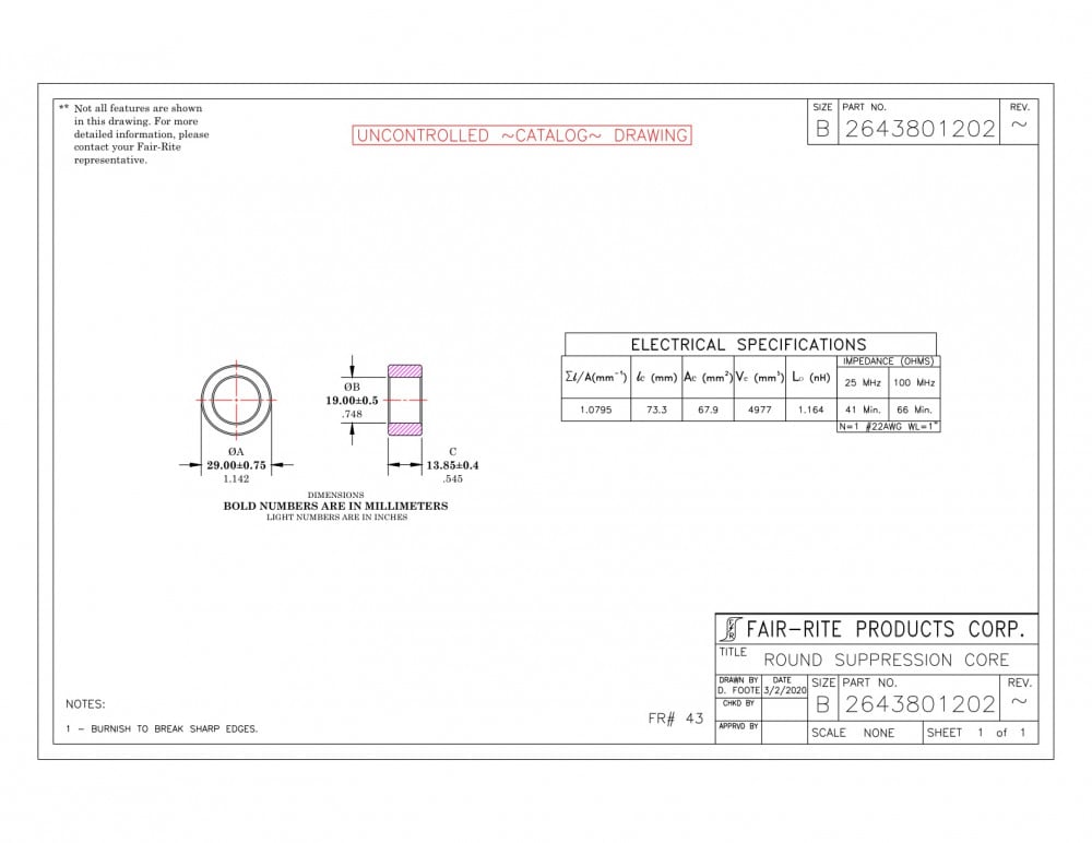 Fair-Rite 2643801202 technical drawing