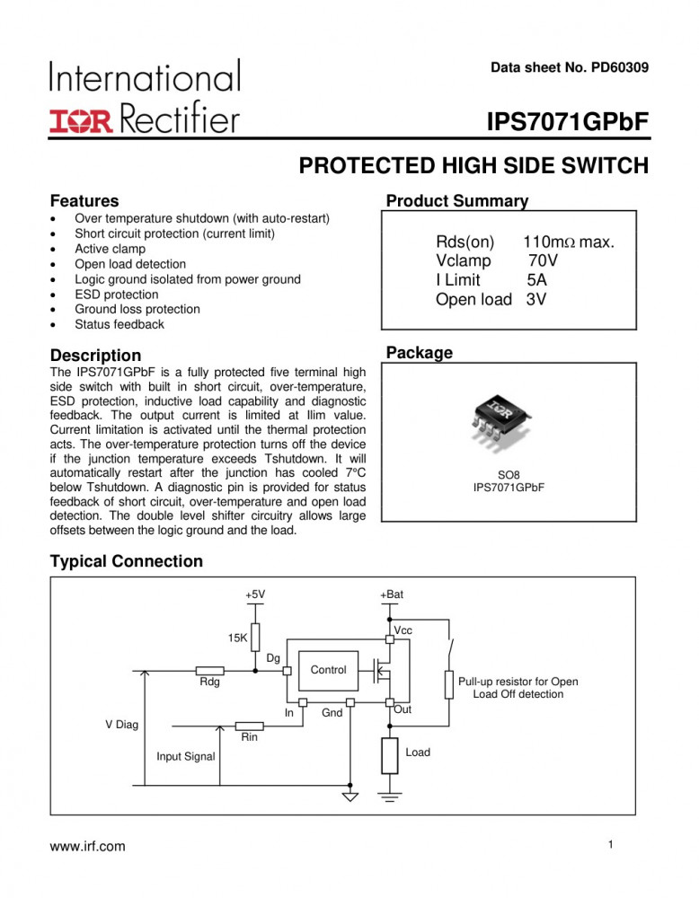 IPS7071GTRPBF datasheet page 1