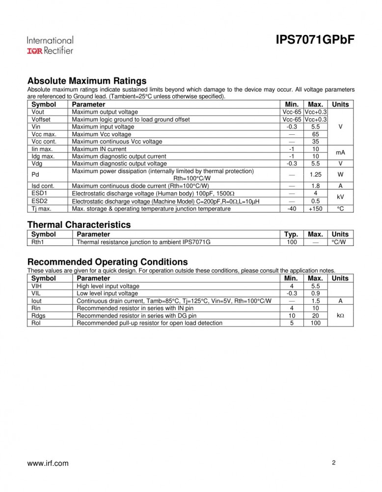 IPS7071GTRPBF datasheet page 2