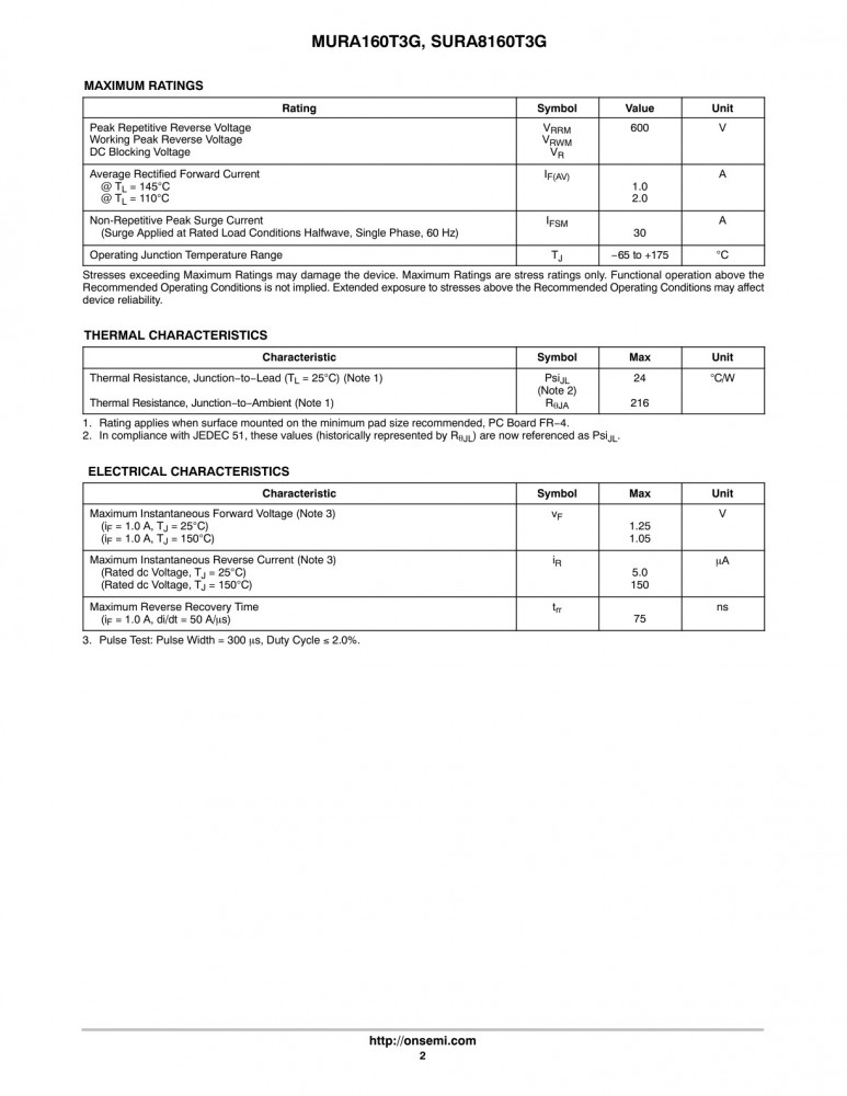 MURA160T3G datasheet page 2