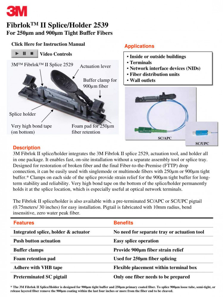 3M Fibrlok II Splice/Holder 2539 technical document page 1