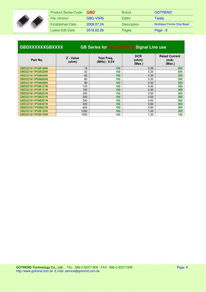 Gotrend GBD specification page 7