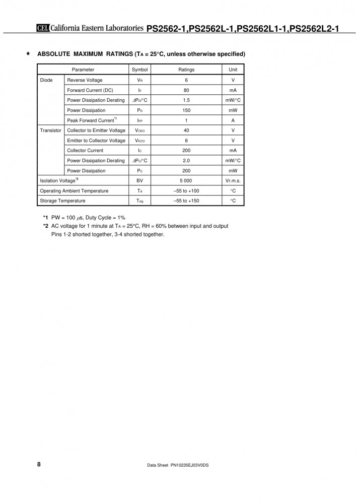 PS2562-1 datasheet page 8