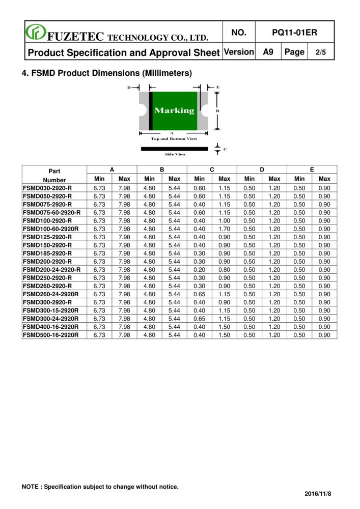 FUZETEC FSMD2920 specification page 2