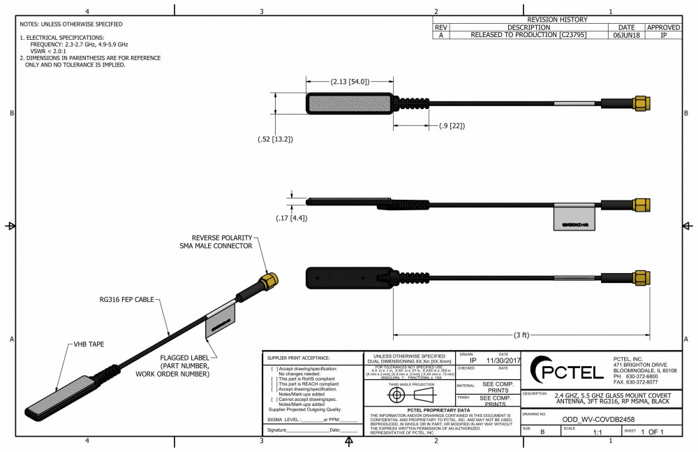WV-COVDB2458 antenna technical drawing