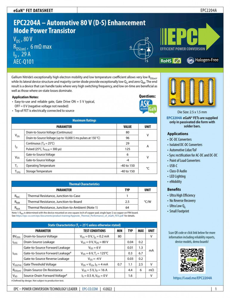 EPC2204A datasheet page 1